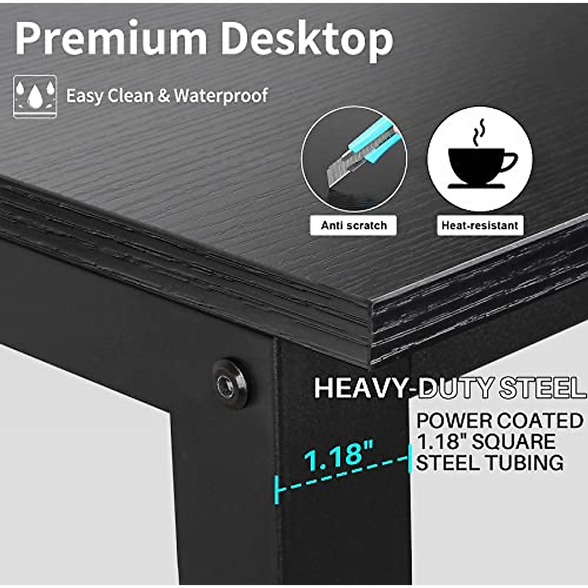 Aquzee Computer Desk with Hutch and Bookshelf, 47 Inches Black Home Office Desk with Space Saving Design, Metal Legs Table Desk with Upper Storage Shelves for Study Writing/Workstation, Easy Assemble