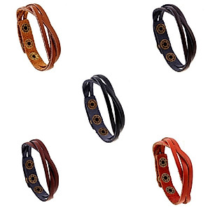 Trendy Dainty Link Bracelets for Women Adjustable Wrap Bracelet Punk Bangle Wristband Leather Women Cuff Braided Men Bracelets Bangles Armband Bracelet for Teen Girls (black, One Size)