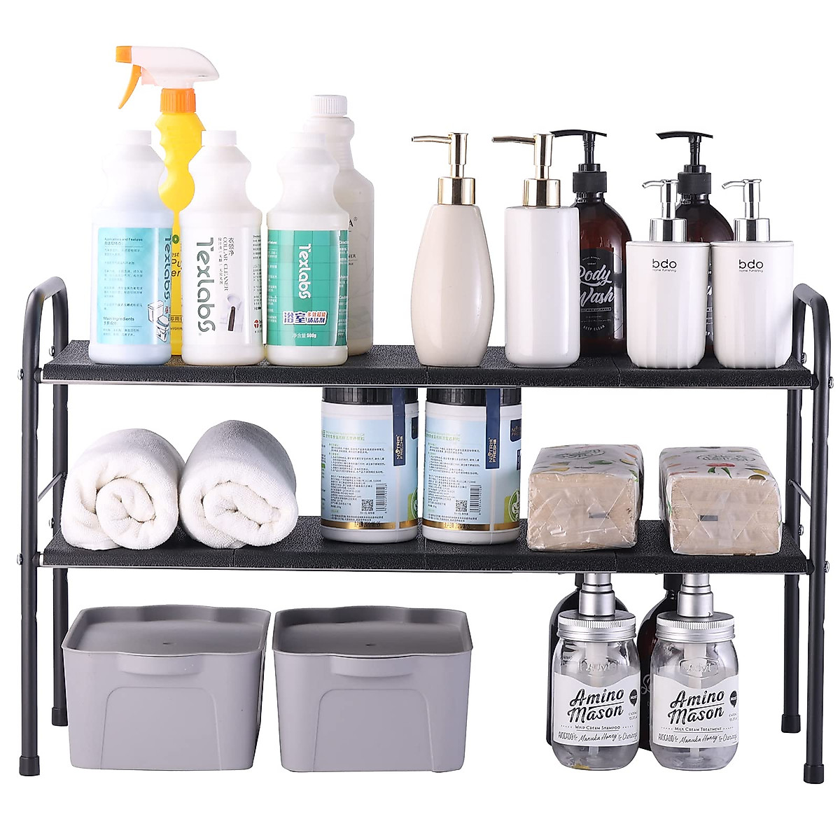 AJSWISH Under Sink Organizers and Storage, Expandable Kitchen Cabinet Shelf Organizer Rack with Removable Panels for Kitchen Bathroom Storage 2-Tier 8 Panels