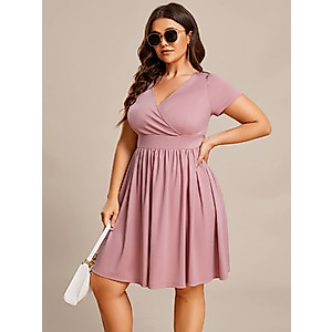 Ever-Pretty Summer Mini A-Lline Short Sleeves A-Line Curve Dresses for Women 2023 Dusty Rose L
