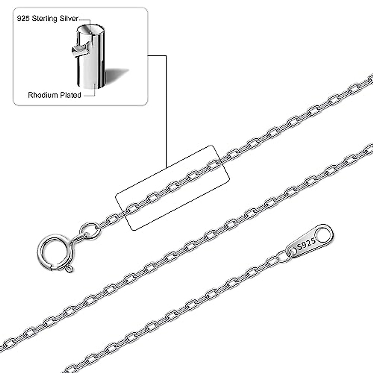 Gacimy Sterling Silver Chain Necklace for Women, 1.3mm Thin 925 Sterling Silver Cable Chain for Women Girls, 18" Length with 2" Extension Chains