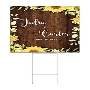 Autravelco Welcome to Our Wedding Lawn Sign 12x18 Inch Welcome to Our Happily Ever After Double Sided Yard Signs with Stakes for House Rent Outdoor Decoration