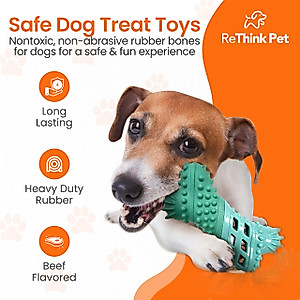 ReThink Pet Treat Dispenser Bone Toy, Beef Flavored Rubber Dog Treat Toy, Floatable Dog Enrichment Toys, Refillable Interactive Treat Dispensing Dog Toys for Boredom