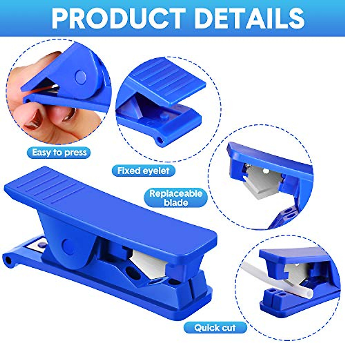 PTFE Plastic Tubing Cutter Hose Tube Cutter Pipe Cutter Accurate Tube Cutting Tool for Nylon PVC PU Tube and Hose Cut up to 3/4 Inch OD Tube (Blue, 3 Pieces)