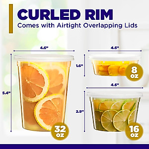 Supreme Deli Plastic Storage Containers with Lids 8 oz & 16 oz [24 sets of each - 48 combo pack] Reusable Food Containers -Microwavable & Freezer friendly - Dishwasher safe - Secure & Tight Covers