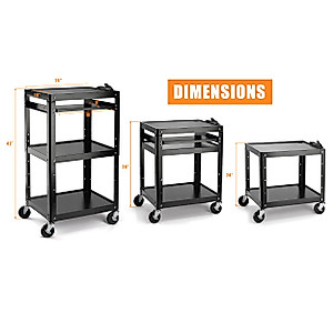 Metateel AV Presentation Cart Stand for Video Projector,TV,Laptop Computers,Printers,Metal Construction Rolling Cart with Adjustable Shelves,4 Wheels,4 Outlets, 5.75ft Cord,Support 300 lbs,Black