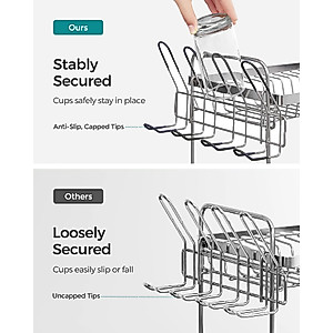 SONGMICS Dish Drying Rack - 2 Tier Dish Rack for Kitchen Counter with Rotatable and Extendable Drain Spout, Dish Drainer with Utensil, Cup, Glass, Cutting Board Holders, Black UKCS032B01