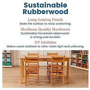 ECR4Kids 24in x 48in Rectangular Hardwood Table with 24in Legs and Four 14in Chairs, Kids Furniture, Honey