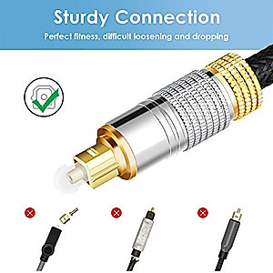 Starweh Optical Audio Cable, 6ft Fiber Optic Audio Cable with Durable 24K Gold-Plated, Nylon Braided Male to Male Optical Digital Cable for HI-FI Sound Bar, Home Theater, TV, PS4, Xbox, Playstation