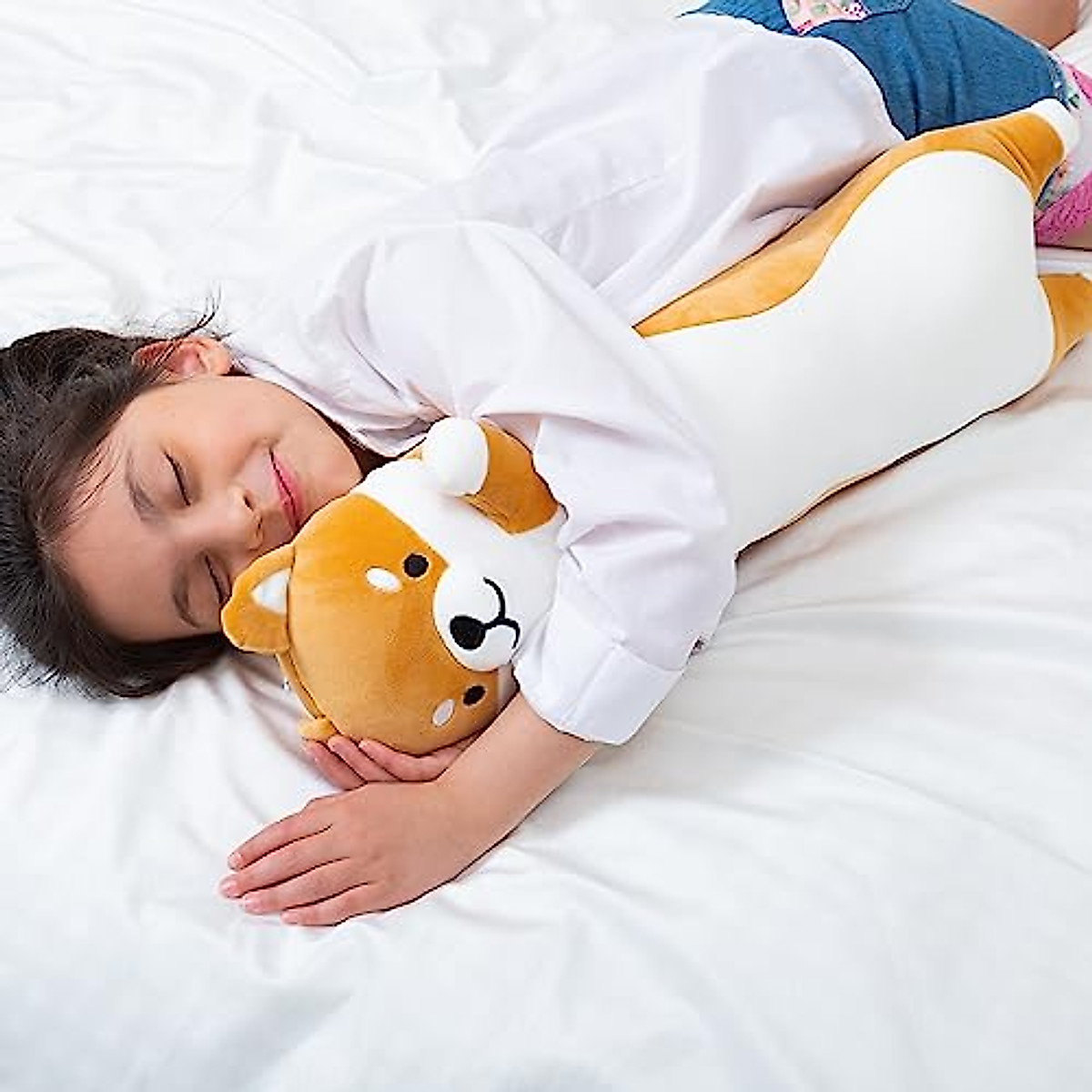 Long Shiba Inu Plush Body Pillow Giant Stuffed Animal Corgi Dog Plush Toys Hugging Pillow, Soft Long Dog Sleeping Cushion Gifts for Girls Boys (Yellow, 90cm/35.4inch)