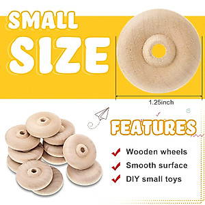 Civaner 36 Pack Wooden Wheels Toys for Crafts Wooden Craft Wheels Wooden Mini Wheels with Axle Pegs for Crafts DIY Toy Cars Painting Colors Wood Working Pegboards(1.25 Inches Diameter)