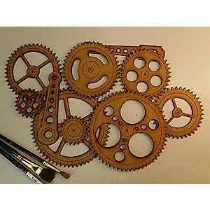 Steampunk Gears Wall Decor - Eight Gears, Two Push Rods - UNFINISHED - Free Shipping - Wood Gears