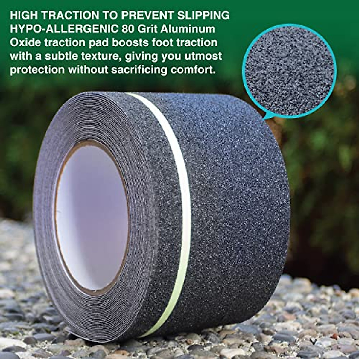 LifeGrip Anti Slip Traction Tape with Glow in Dark Green Stripe, 4 Inch x 30 Feet - Best Grip, Friction, Abrasive Adhesive for Stairs, Tread Step, Indoor and Outdoor, Black (4 inch X 30 feet)