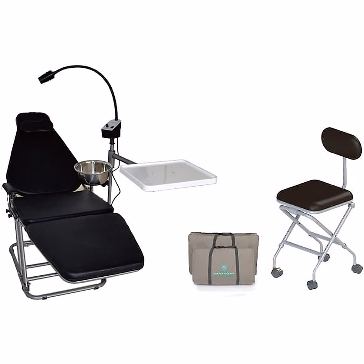 Castanai USA Dynamic PU Leather Height Adjustable Portable Black Chair with Doctor's Chair with LED Exam Light with Tray with Nylon Bag