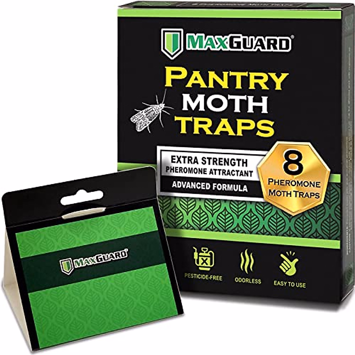 Maxguard Pantry Moth Traps (8 Pack) with Extra Strength Pheromones | Non-Toxic Sticky Glue Trap for Food and Cupboard Moths in Your Kitchen | Trap & Kill Pantry Pests |
