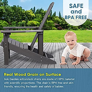 Aok Garden Adirondack Chairs Set of 2, Weather Resistant Hips Plastic Fire Pit Chairs, Modern Poly Adorondic Outside Chairs, 350 LBS Adirondack Chair for Easy Assembly, Grey