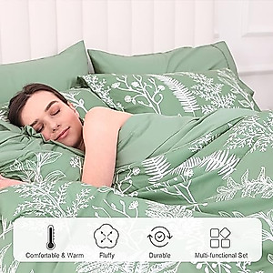 PHF 7 Pieces California King Comforter Set, Ultra Soft Bed in A Bag Comforter & Sheet Set- Botanical Bedding Set Include Comforter, Pillow Shams, Flat Sheet, Fitted Sheet and Pillowcases, Sage Green