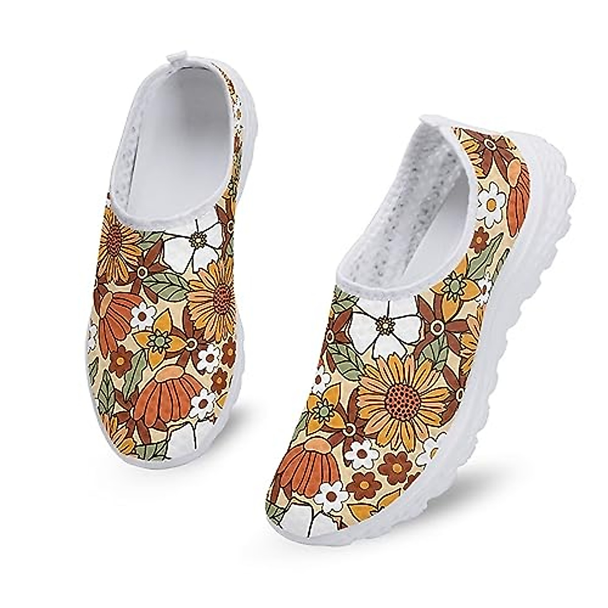 INSTANTARTS Womens Water Shoes Sunflower Hippie Flower Slip-on Lightweight Casual Sports Aqua Shoes Colorful Quick Dry Mesh Shower Swim Pool Beach Sneakers