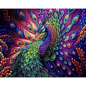 JFYHAB Peacock Diamond Painting Kits,Diamond Art Kit, Colorful Peacock Paint by Numbers for Adults and Kids Beginner 5D Diamond Painting Kits for Adults Full Drill Round for Wall Decor12x16