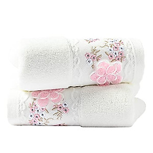 YiLUOMO Beige Hand Towels Stereoscopic Flower Embroidered Bathroom Hand Towel Super Soft 100% Terry Cotton Highly Absorbent Decorative for Home Bathroom(13 x 29 Inch, 2 Pieces)