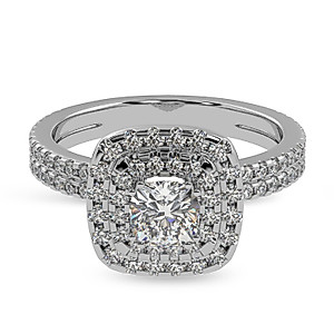 FACETS JEWELS 1.40 Carat Cushion Cut Double Halo Moissanite Engagement And Wedding Ring For Women In Solid Gold & 925 Sterling Silver Diamond Anniversary Ring Gift For Her- 14K Solid Gold Size 10