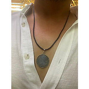 925 Sterling Silver Original Leather Rope Arabic Ayatul Kursi Written Islamic Micro Black Zircon Stone Decorated Handmade Necklace Pendant Accessory Jewelry Prayer Necklace (Leather Rope Length 50 CM)