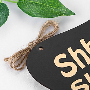 WINOMO Shhh Sleeping Baby Door Sign Do Not Disturb Sign Baby Room Hanging Wooden Decorative (Black)