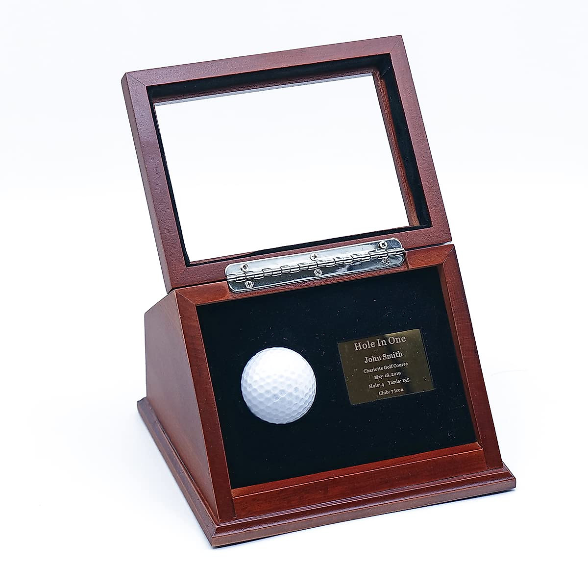 Show Box in One Golf Ball Beech Wood Display Case Box Shadow Box with Glass Window Free Customized Plaque Engraving Brown