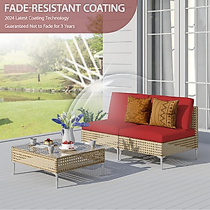YQNUCO Patio Cushion Covers Replacement, Outdoor Cushion Covers for Patio Furniture Waterproof with Zipper, Washable Wicker Rattan Sectional Sofa Couch Chair Cover Set with Ties (Red, 14 PCS)