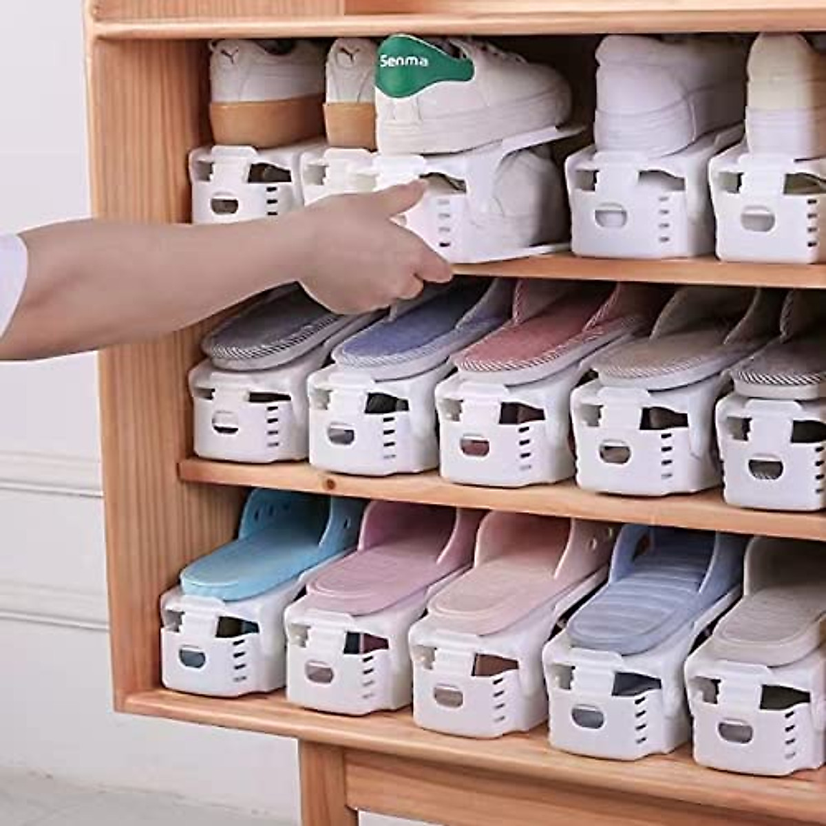 Antigo Shoe Slots Organizer，20 Pcs Adjustable Shoe Stacker for Closet Organization, Double Deck Shoe Rack Holder Storage Space Saver (White)