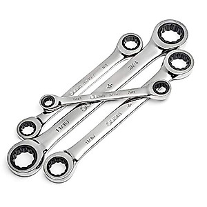 SATA 4-Piece Full-Polish SAE Ratcheting Wrench Set, Double Box Design with 72-Tooth Gear and Off-Corner Loading - ST46134U