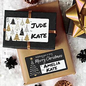 Black and Gold Christmas Gift Tags, 75 Gift Wrap Tags, Peel and Stick Christmas Gift Tags