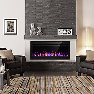 LITSDFM 31 Inch Electric Fireplace, Recessed and Wall Mounted Fireplace, Fireplace Heater and Linear Fireplace, with Timer, Remote Control, Adjustable Flame Color, 750/1500W, Black