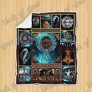 GEEMBI Viking Sofa Blanket PS591b, Adult Sherpa Fleece Throw Blankets Bedding Blanket Reversible -Decorative Blanketed - Artwork Sherpa Blanket - Best Gift 2019