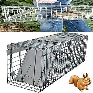 Humane Mouse Traps Indoor for Home, Heavy Duty Squirrel Trap Large Cage Trap for Live Animals, Squirrel, Raccoon, Galvanised Mesh Live-Catch Trap, Easy Installation and Use, 24" X 7.5" X 8.3"