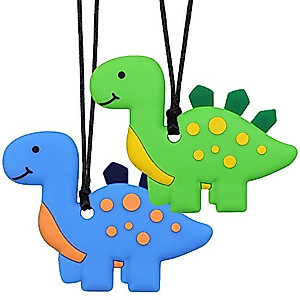Chew Necklaces for Sensory Kids, Silicone Dinosaur Chewy Toys for Boys with Autism, ADHD, SPD, Chewing Necklaces for Anxiety, Reduce Fidgeting for Children