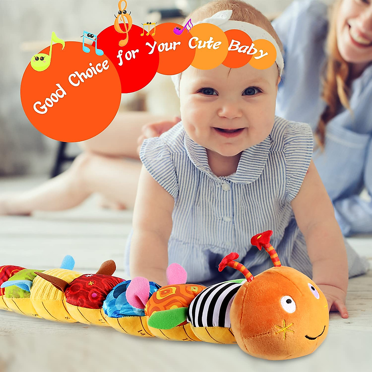 JERICETOY Baby Toys Musical Caterpillar Infant Toy with Rattle Crinkle Squeaker Tummy Time Toy Sensory Toys for Tummy Time Babies Girl Boy 0 3 6 9 12 Months Gifts