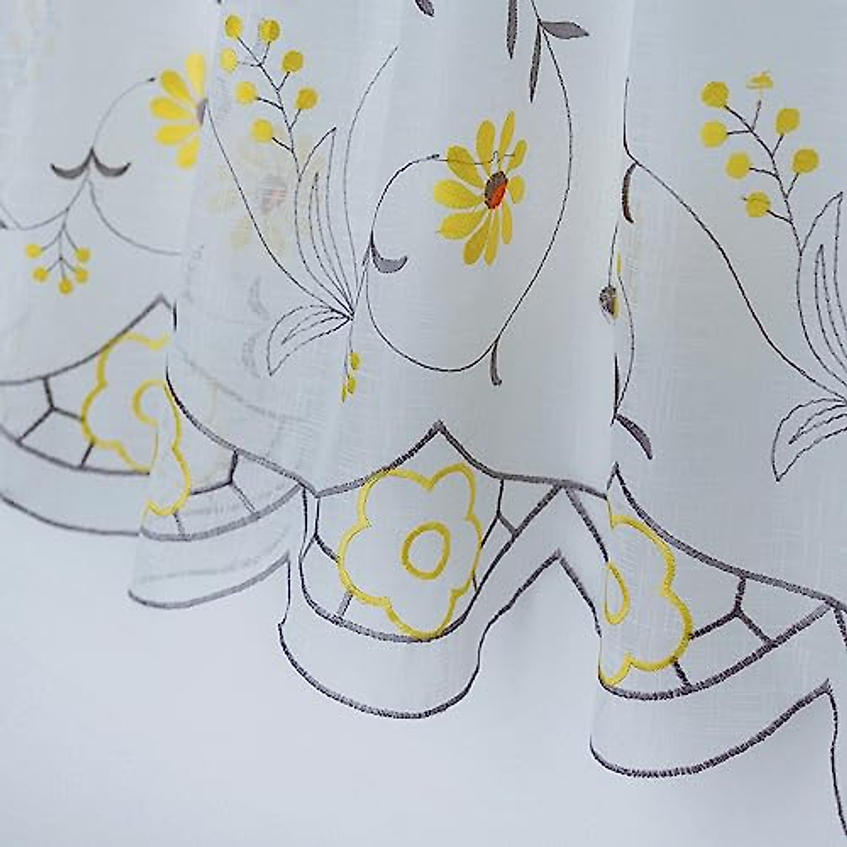 yurlisa Embroidery Pastoral Style Cafe Curtain Kitchen Curtain Floral Window Valance,18X60 inch, White 丨Yellow Leaves
