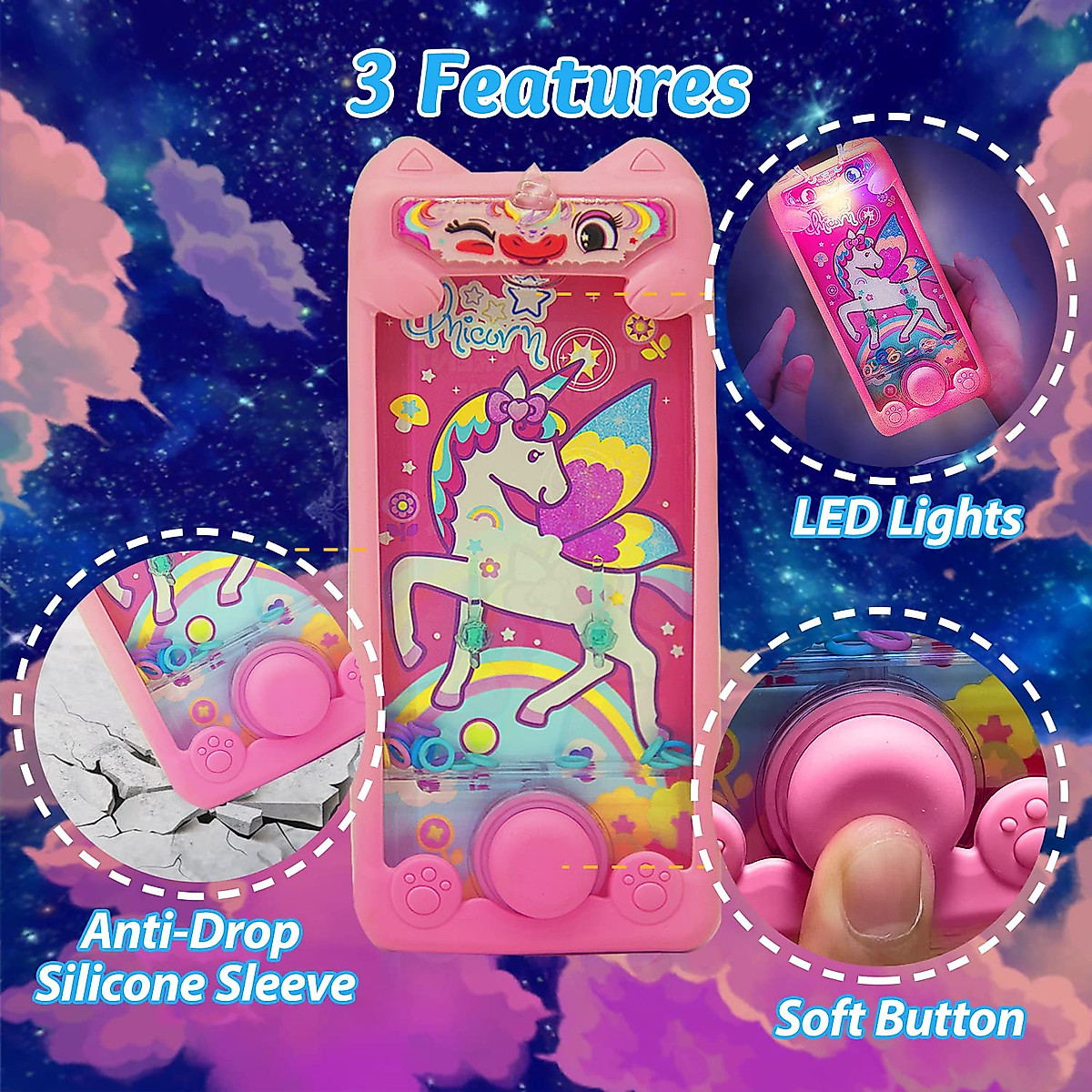 KOIJUMP Handheld Water Ring Toss Games,3 Packs,Travel Toys,Road Trip Essentials Kids,Retro Toys,Game Aqua Toy for Kids and Adults (Unicorn)