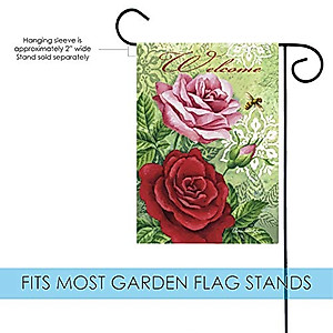 Toland Home Garden 112579 Rose Welcome Flag, Garden 12.5" x 18", Outdoor Flower House Yard Decoration