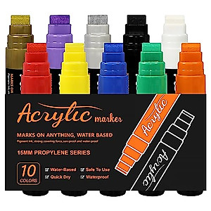 GNIDVSDLF Paint Markers 10 Jumbo Colored with 15mm Felt Tips - Acrylic Paint Pens for Rock Painting, Stone, Ceramic, Glass, Wood, and Canvas Window Kids Adults