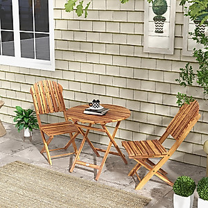 Outsunny 3-Piece Acacia Wood Bistro Set, Foldable Bistro Table and Chairs, Outdoor Bistro Set for Garden, Backyard, Balcony, Deck, Porch, Natural Wood Finish