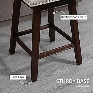 HOMCOM 28" Swivel Bar Height Bar Stools Set of 2, Armless PU Leather Upholstered Barstools Chairs with Nailhead Trim and Wood Legs, Cream White