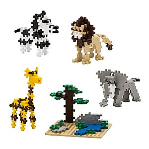PLUS PLUS - Safari 5 Piece Playset Bundle, Baseplate & 70 Piece Tubes - Construction Building Stem/Steam Toy, Interlocking Mini Puzzle Blocks for Kids