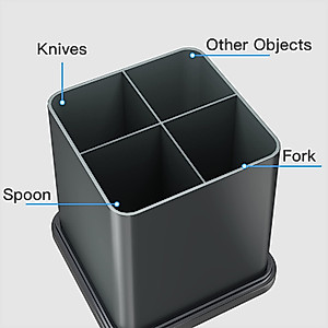 Utensil Holder, Paroson Aluminum Kitchen Utensil Holder with 4 Compartments,Silverware Holder Perfect for Kitchen Spatula Spoon,Cutlery,Utensil Organize（Dark Grey）