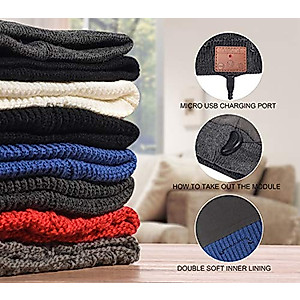 ASIILOVI Bluetooth Beanie LED Headlamp, Bluetooth 5.0 Winter Warm Knit Hats Cap with Double Fleece Lined, Mic and HD Speakers, Gifts for Outdoors Family Christmas-Unisex Black
