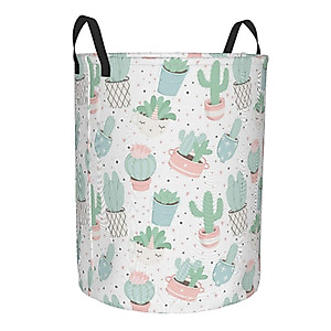 FeHuew Cute Cacti Succulents Pattern Collapsible Laundry Basket with Handle Waterproof Fabric Hamper Laundry Storage Baskets Organizer Large Bins for Dirty Clothes,toys,Bathroom