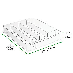 mDesign Plastic Kitchen Cabinet Drawer Storage Organizer Tray - for Storing Organizing Cutlery, Spoons, Cooking Utensils, Gadgets - 5 Divided Compartments - Clear