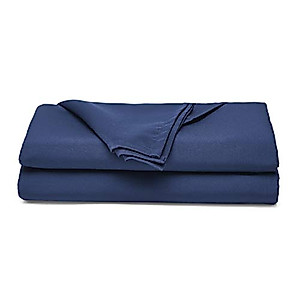 Amazon Basics Rectangle Washable Polyester Fabric Tablecloth - 60" x 102", Navy Blue, Pack of 2