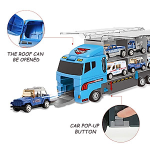 Joyfia 10 in 1 Police Toys, Die-cast Police Patrol Rescue Truck, Mini Police Vehicles in Carrier Car Toy Playset for 3+ Years Old Kids Boys Girls